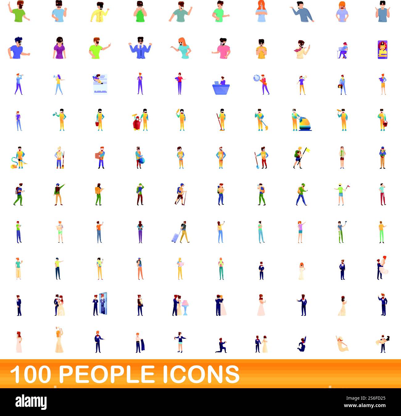100 people icons set. Cartoon illustration of 100 people icons vector ...
