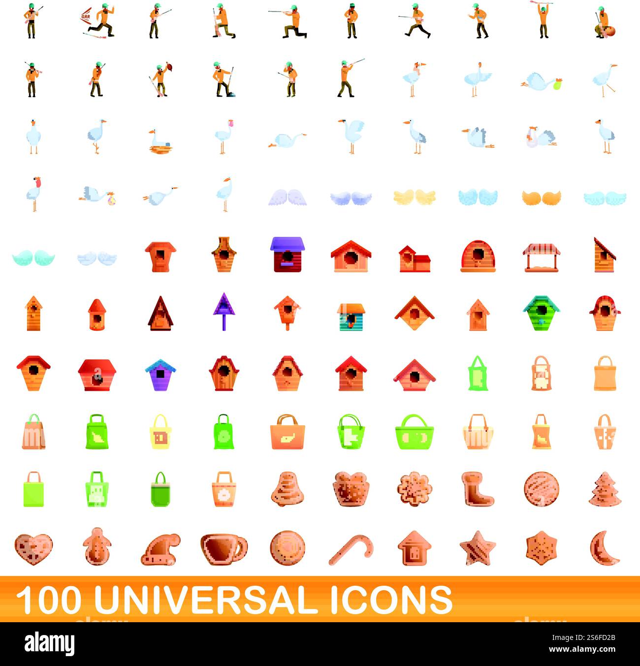 100 universal icons set. Cartoon illustration of 100 universal icons ...