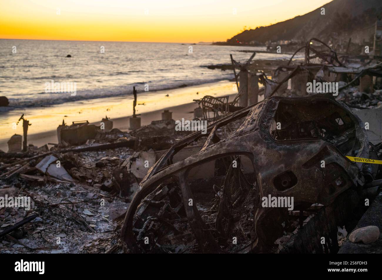 Malibu, California, USA. 16th Jan, 2025. Damaged structures are seen after the Palisades Fire ...