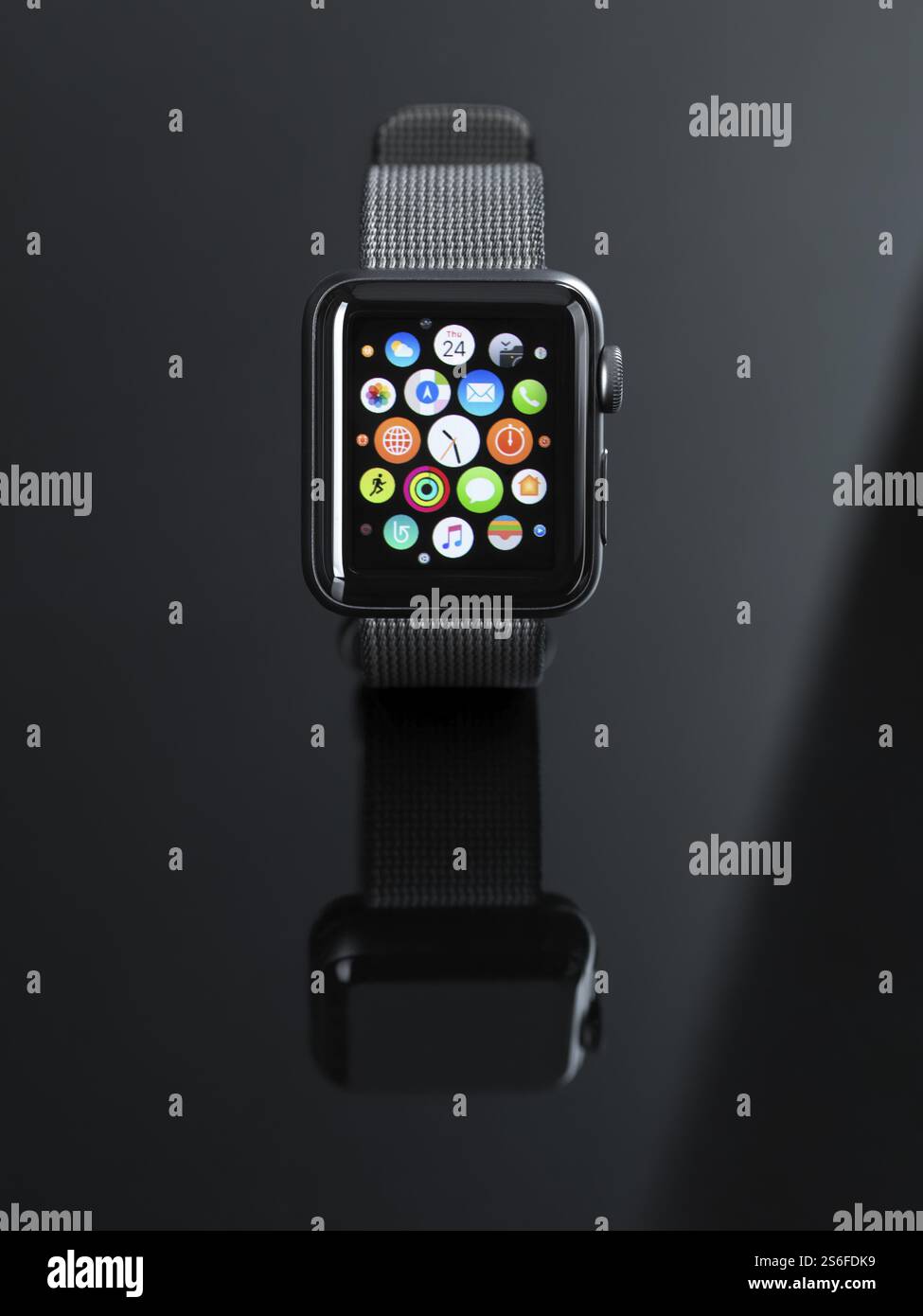 Apple Watch smartwatch with app icons on display front view isolated on ...
