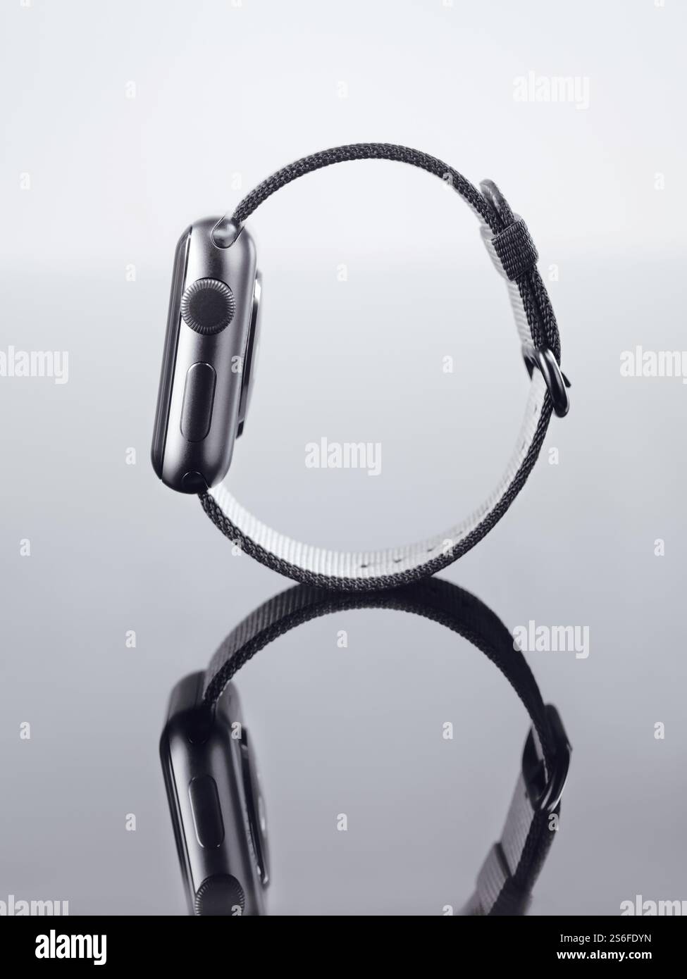 Apple Watch series 2 smartwatch side view isolated on light gray ...