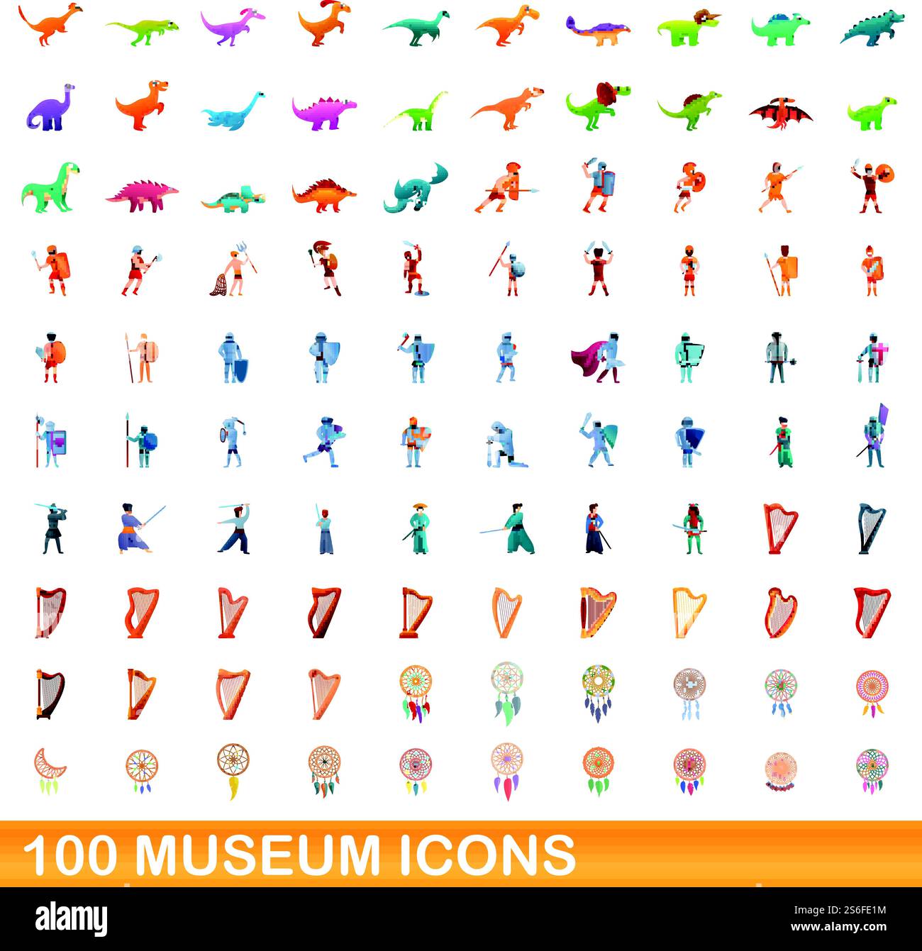 100 museum icons set. Cartoon illustration of 100 museum icons vector ...