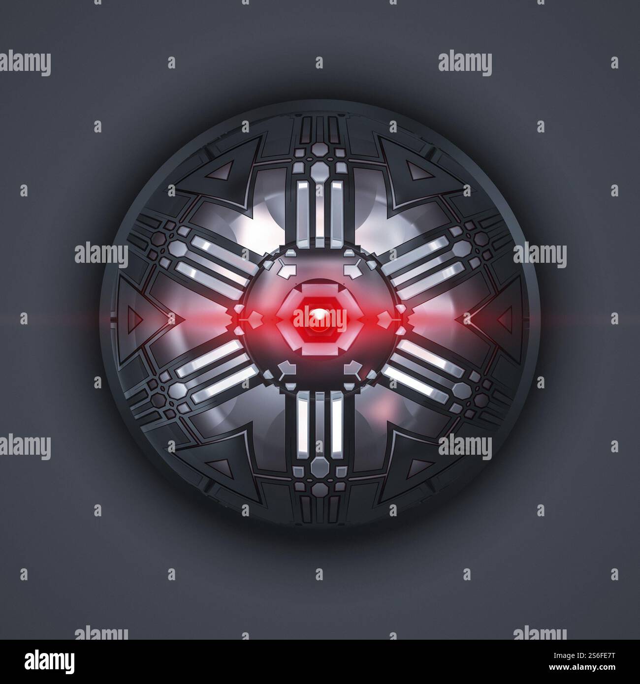2d illustration of a robot eye with red light beam Stock Photo - Alamy