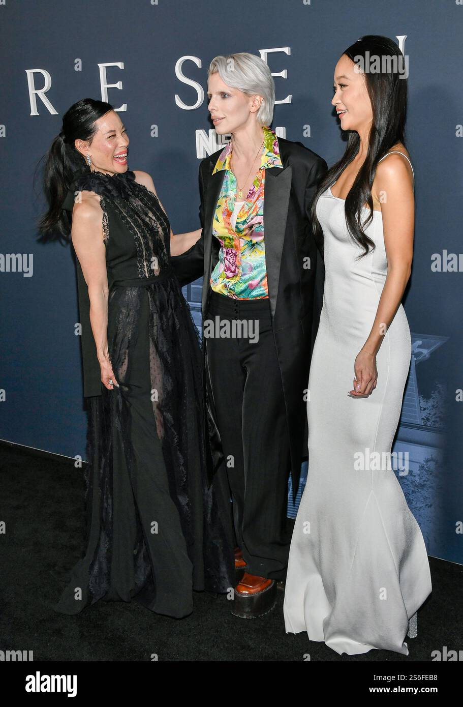 Lucy Liu, left, Julia Fox and Callina Liang attend the premiere of ...