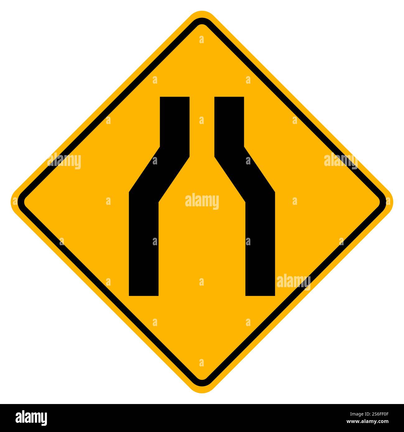 Narrowing Of The Road Traffic Symbol Sign Isolate on White Background ...