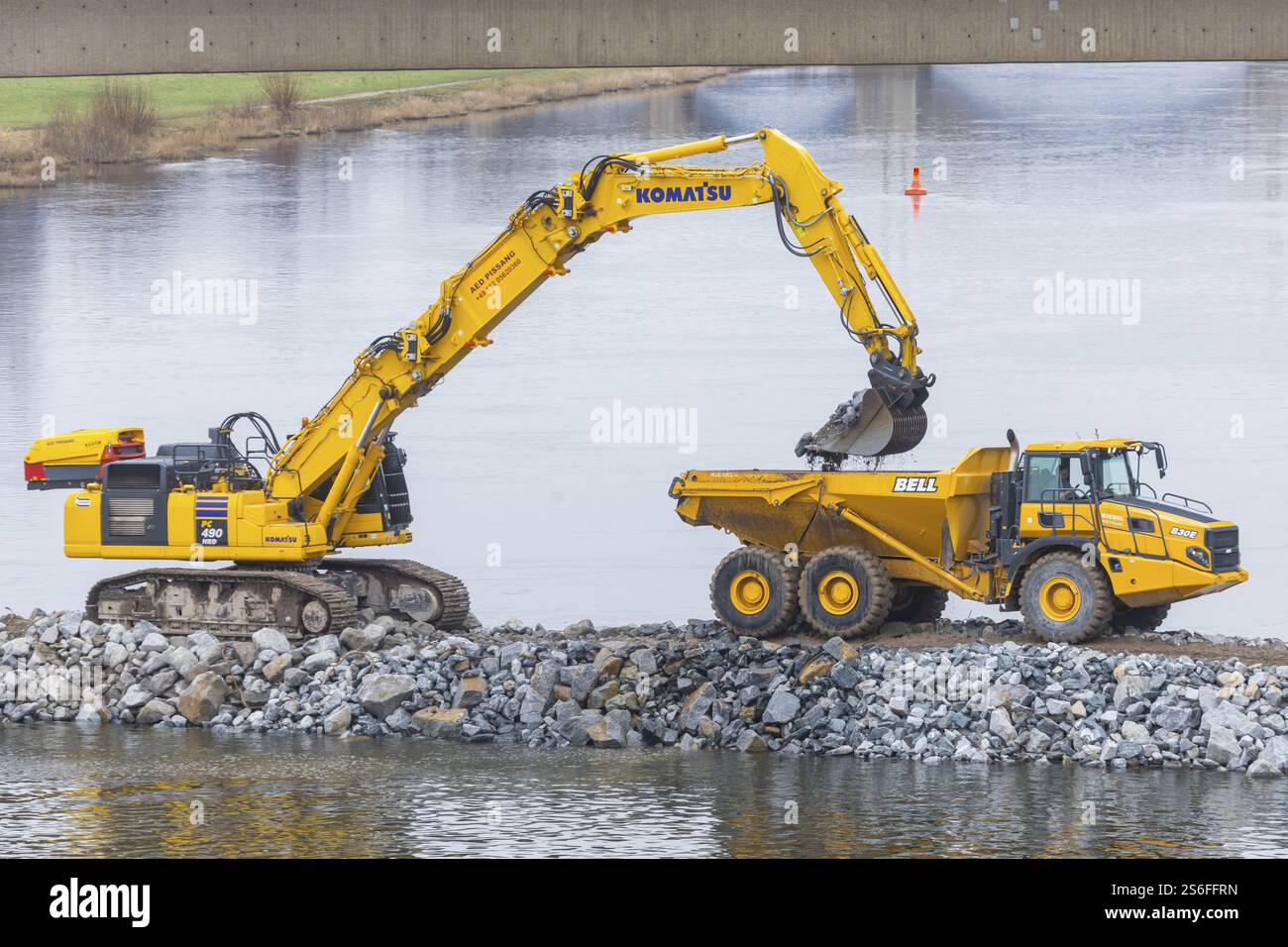 After the partial collapse of the Carola Bridge. The embankment on the ...