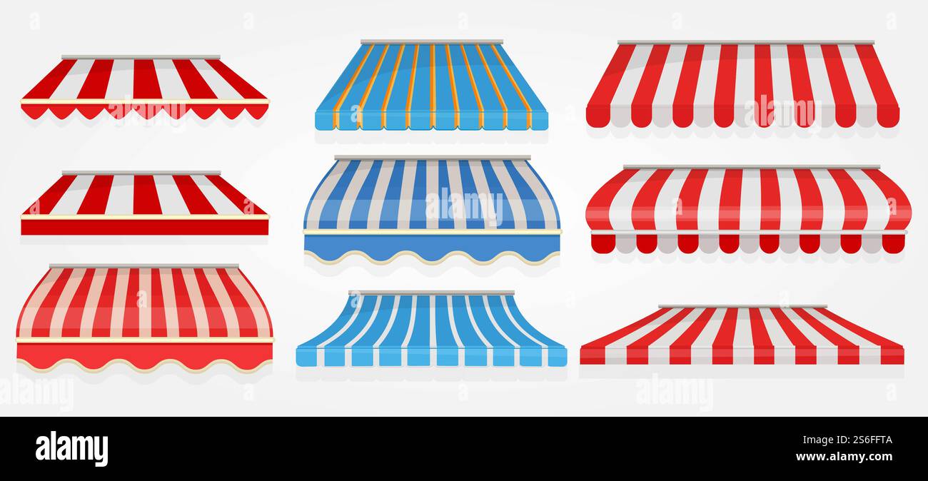 Stripped window canopy. Roof of grocery cafe stored shopping tent ...