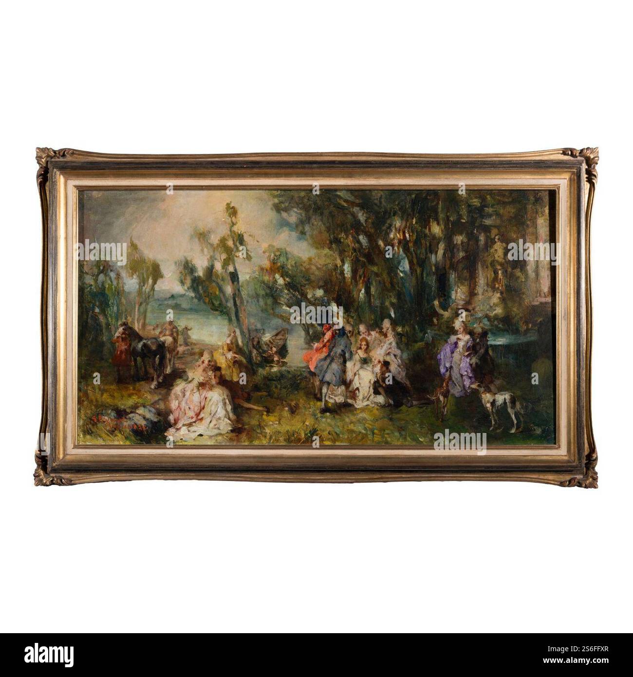 Giuseppe Rivaroli - Festa galante in abiti settecenteschi Olio su tela ...