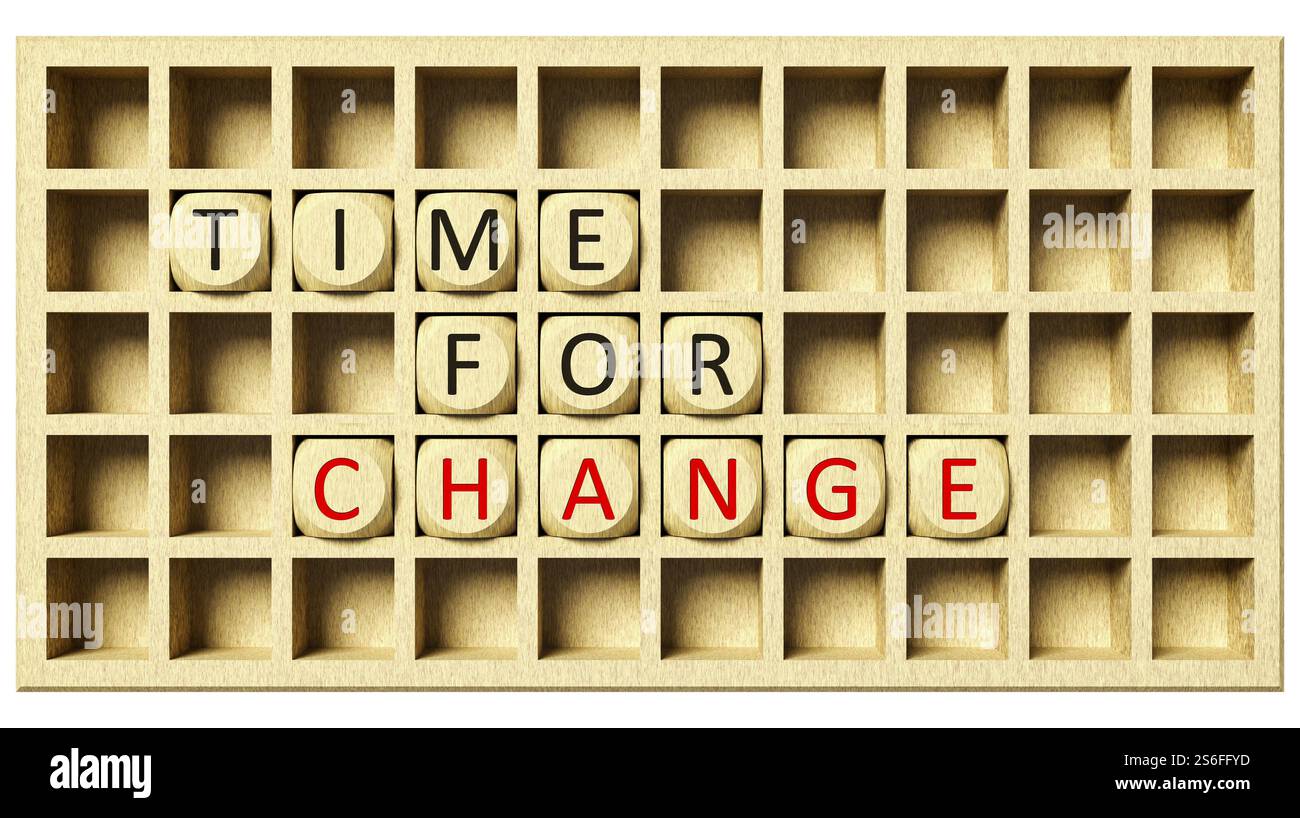3d rendering of a wooden grid with cubes and the message time for change Stock Photo - Alamy