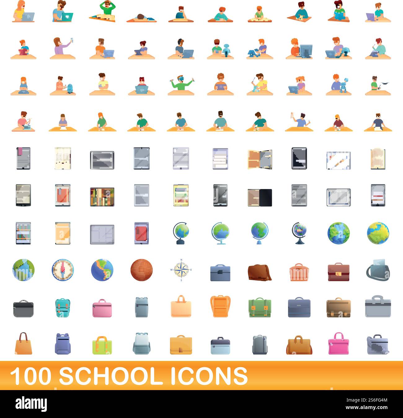 100 school icons set. Cartoon illustration of 100 school icons vector ...