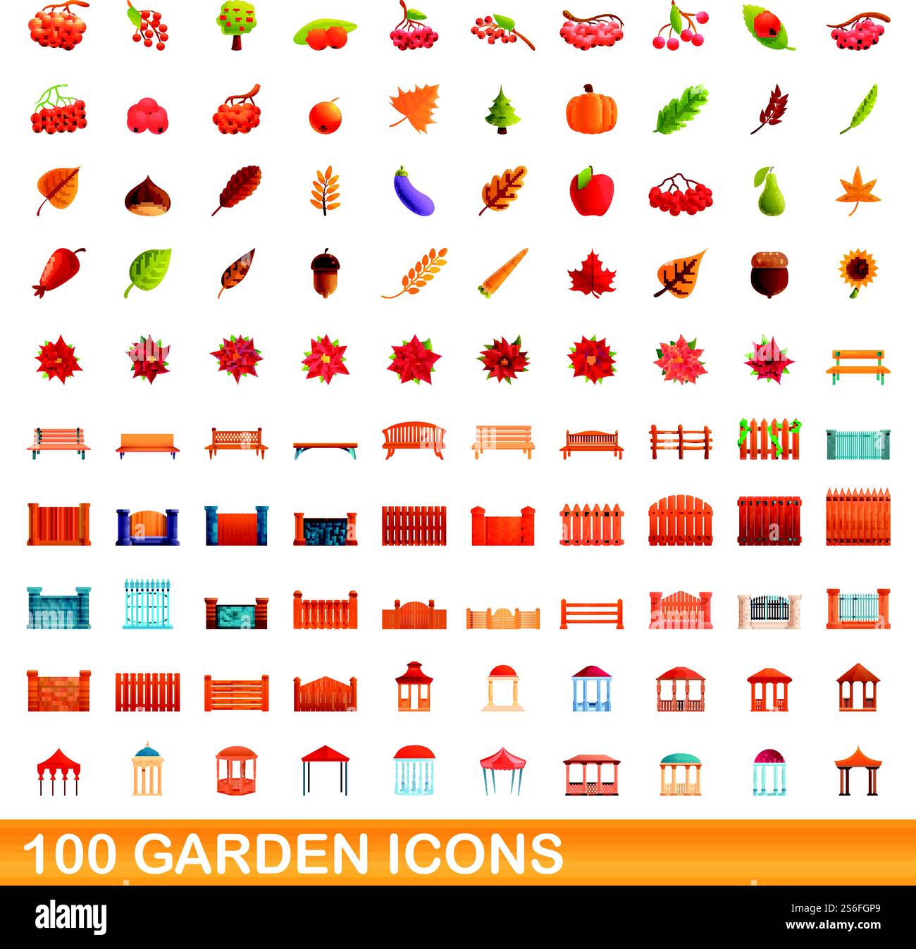 100 garden icons set. Cartoon illustration of 100 garden icons vector ...