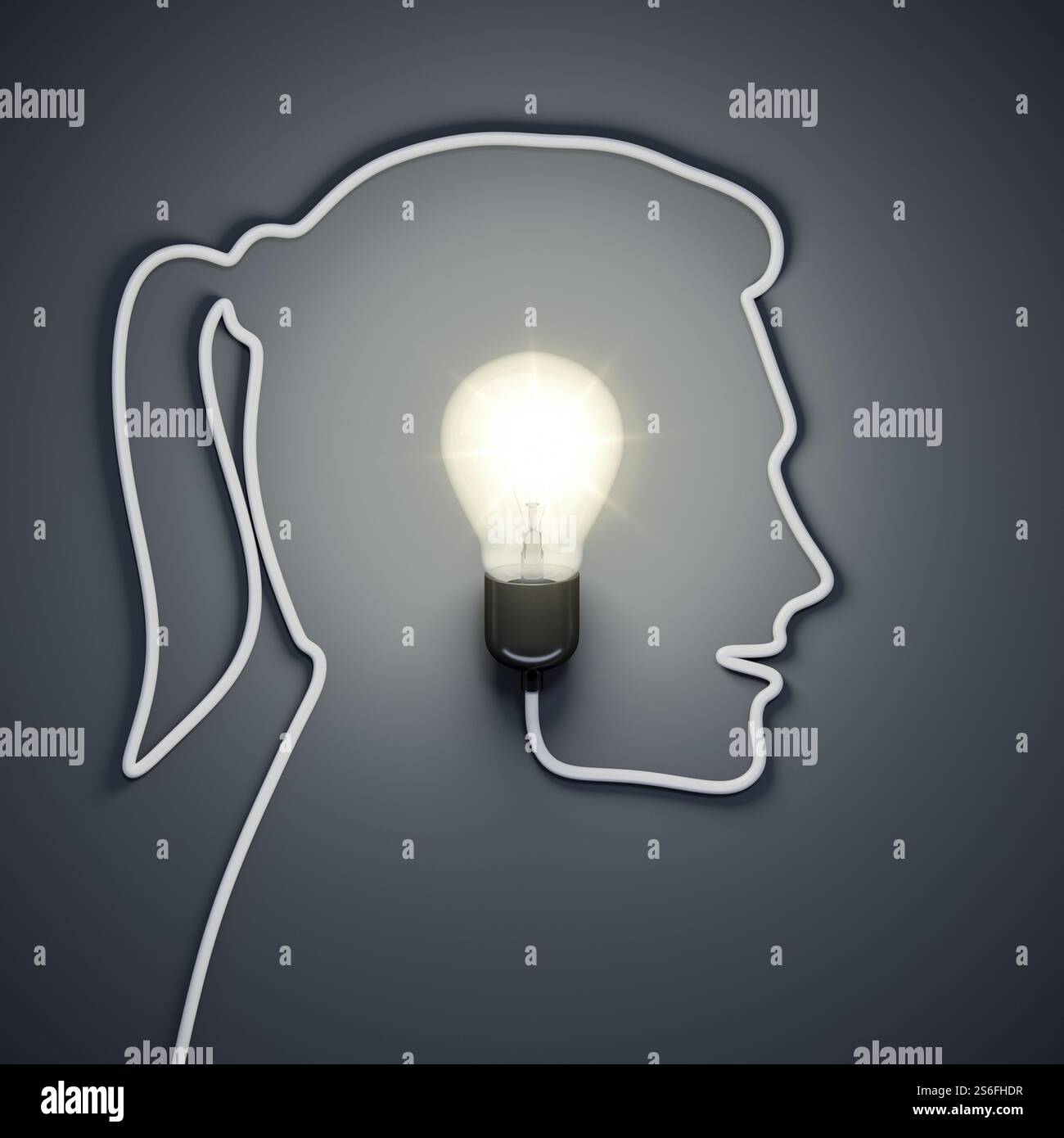 3d rendering of a light bulb inside a female head Stock Photo - Alamy