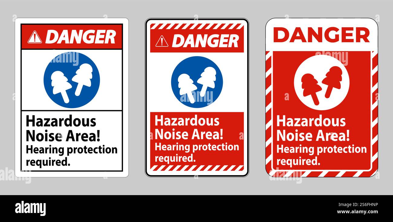 Danger Sign Hazardous Noise Area, Hearing Protection Required Stock ...