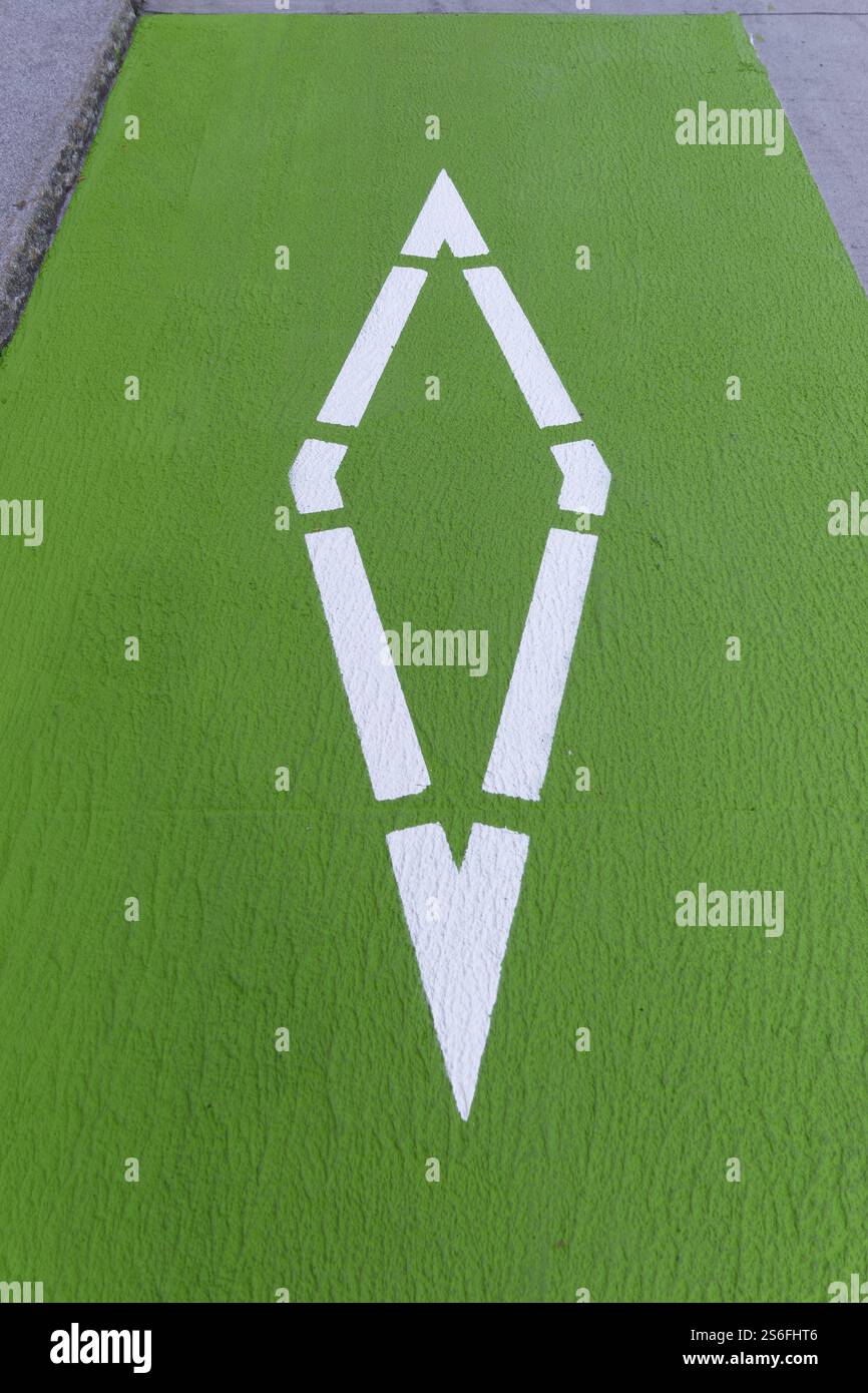 Street, pictogram, painted bikeway, Montreal, Province of Quebec ...