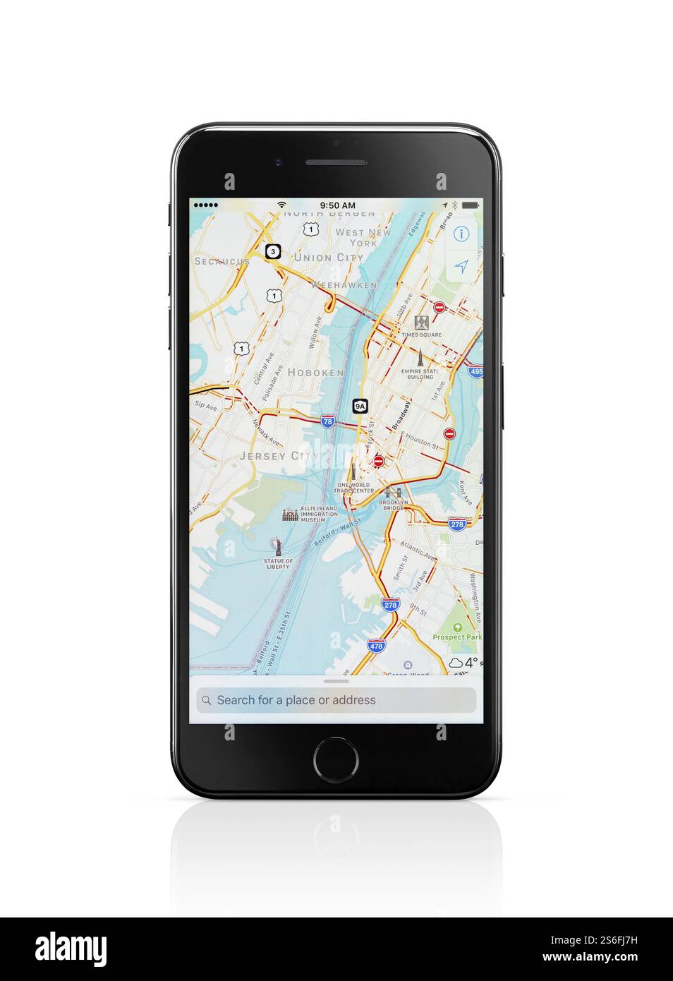 Apple iPhone 7 Plus with Apple Maps GPS navigation map showing New York ...