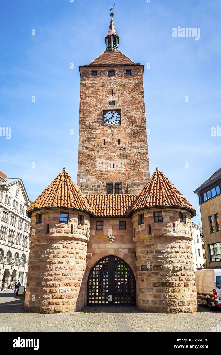 An image of the old clock tower in Nuremberg Bavaria Germany Stock ...
