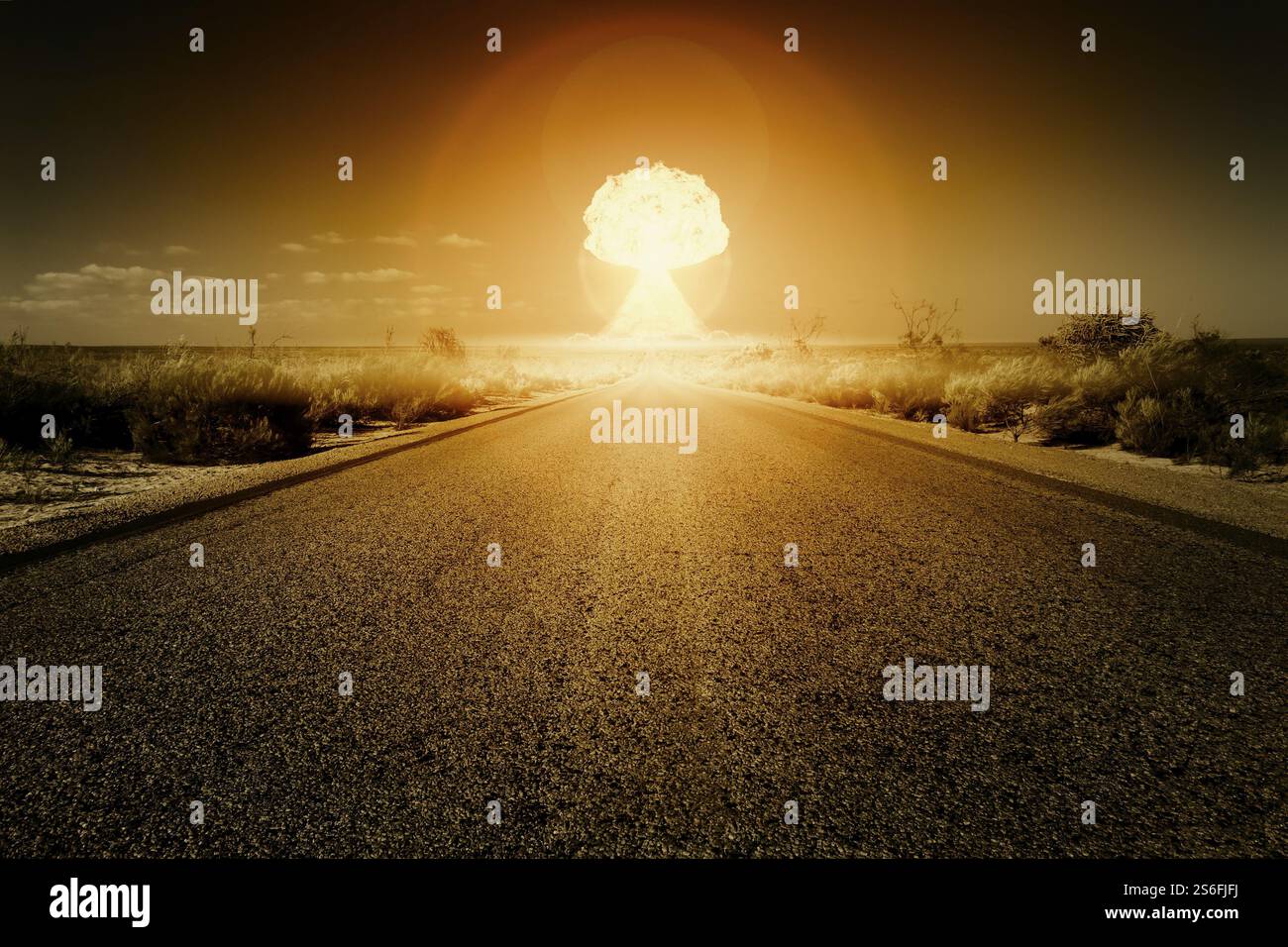 An image of a road to a nuclear bomb explosion Stock Photo - Alamy