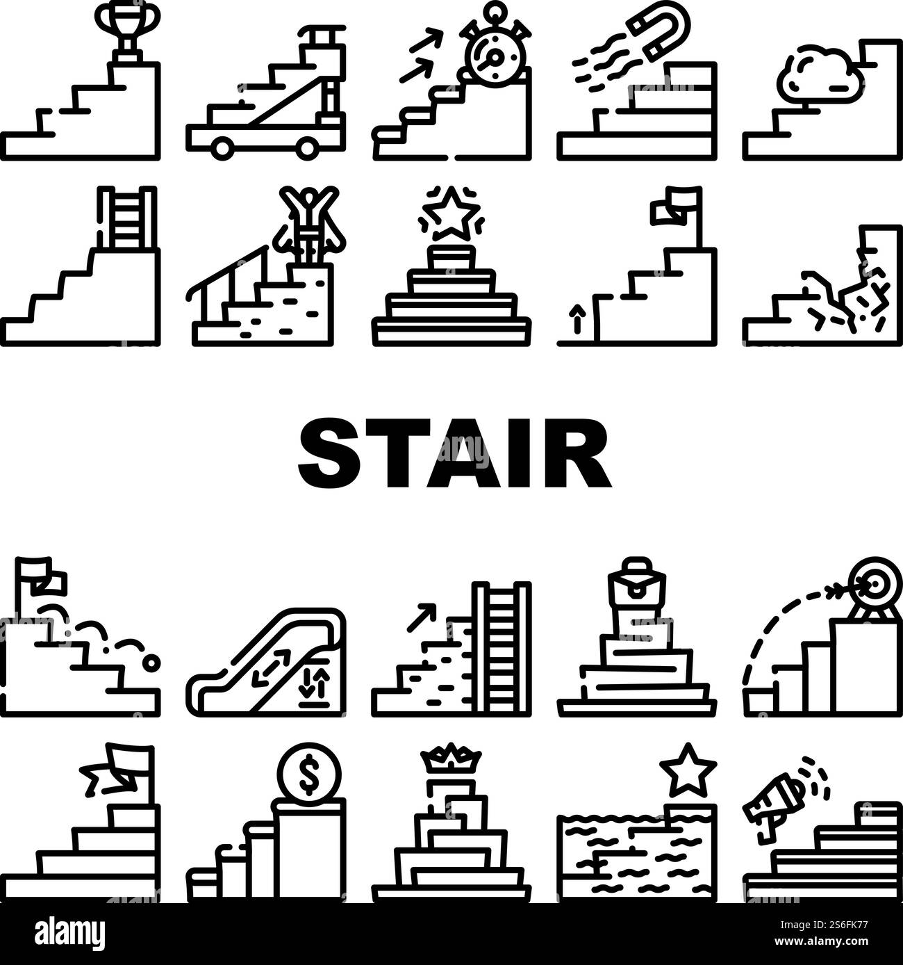 Stair And Achievement Collection Icons Set Vector. Career Stair And ...