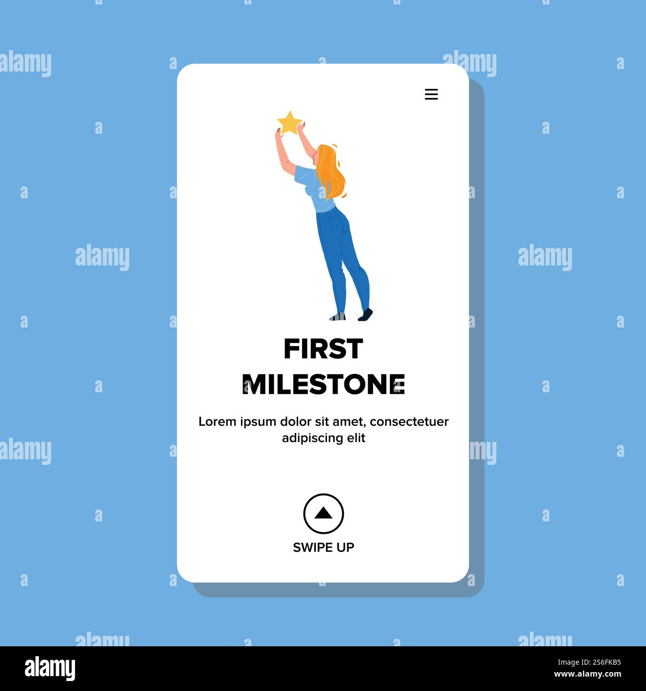 First Milestone Of Young Businesswoman Vector. Woman Adding Or Rating ...