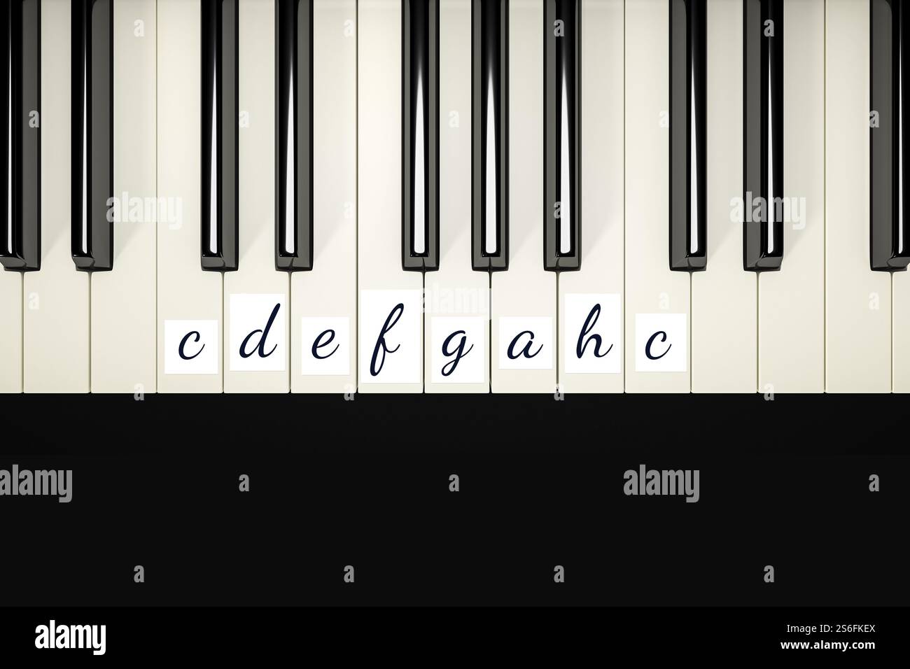 3d rendering of a classic piano keys with note signs to learn Stock ...