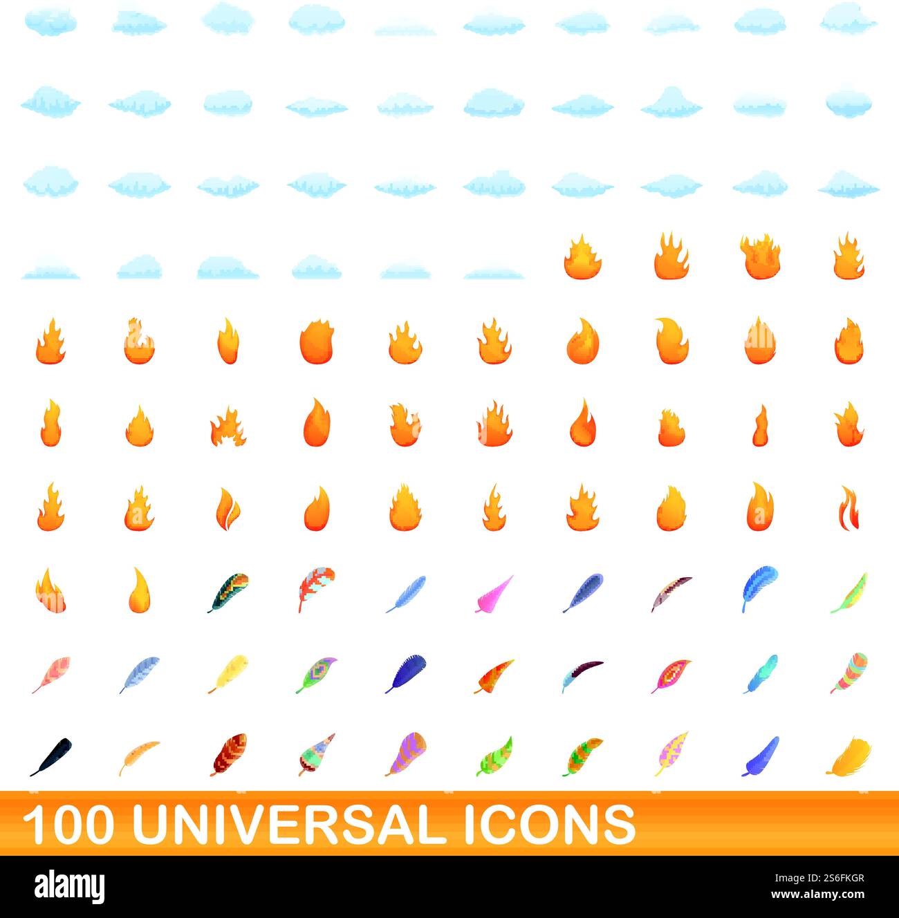 100 universal icons set. Cartoon illustration of 100 universal icons ...