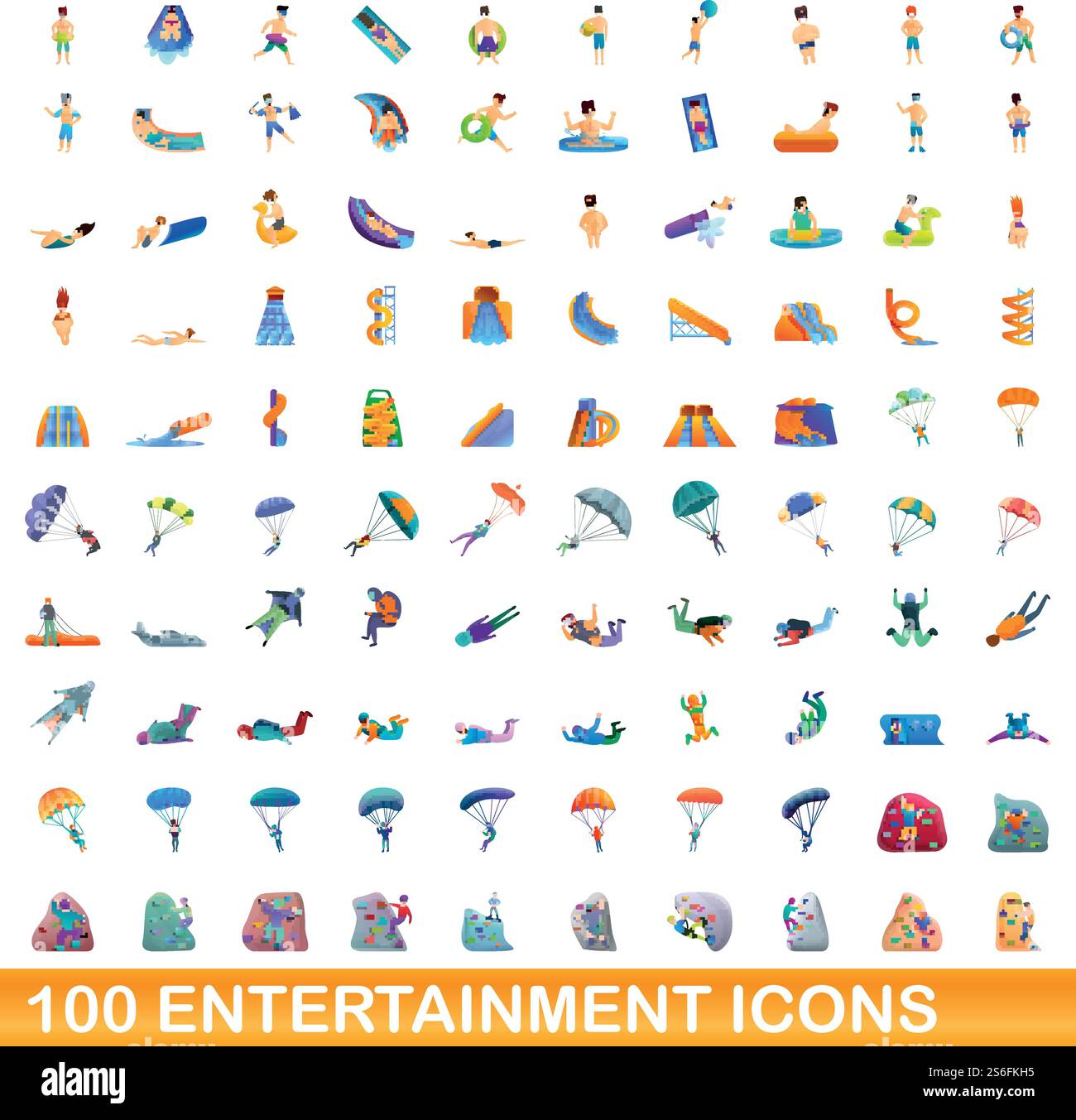 100 entertainment icons set. Cartoon illustration of 100 entertainment ...