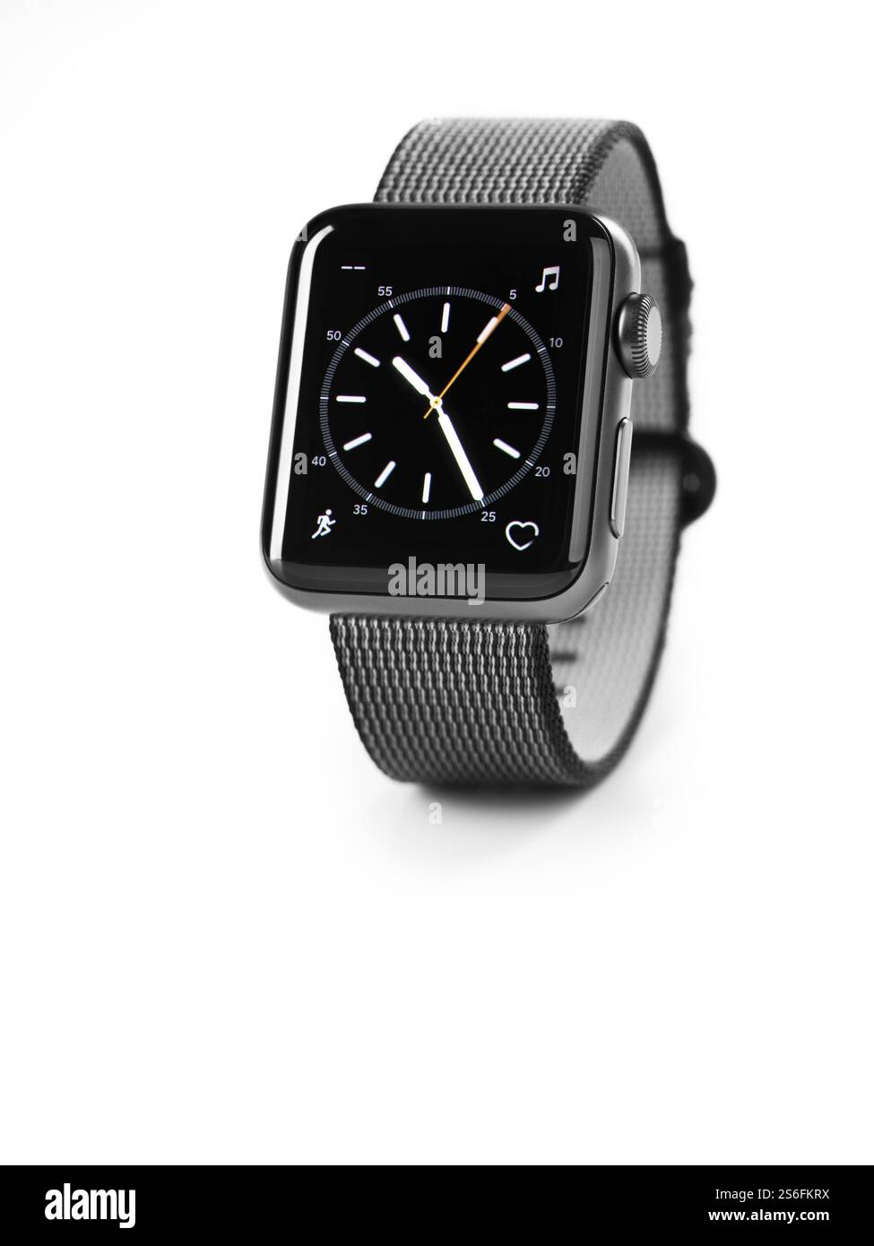 Apple Watch series 2 smartwatch with analog clock dial on its display ...