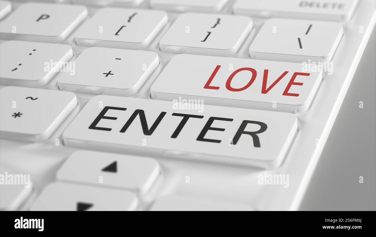 Computer keyboard press enter for love 3d illustration Stock Photo - Alamy
