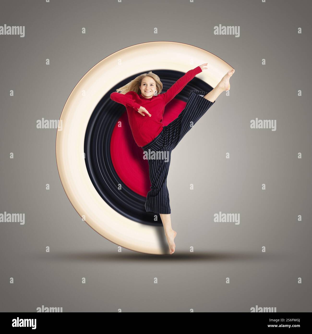 An image of a female dancer in action with circular motion background ...