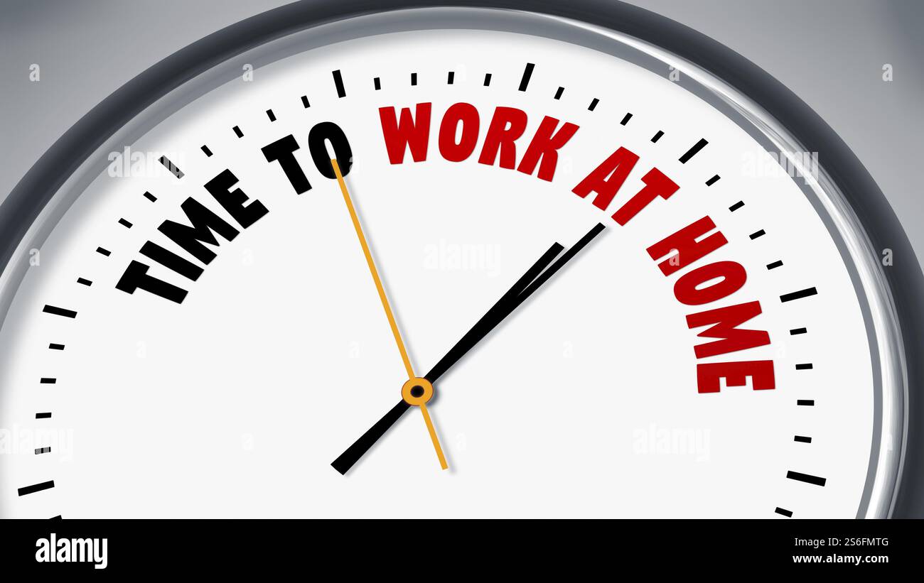 An image of a typical clock with text time to work at home Stock Photo ...