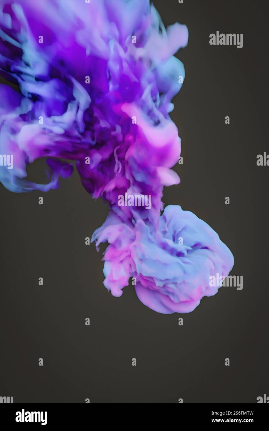 3d illustration of a colorful blue pink ink splash in water Stock Photo ...