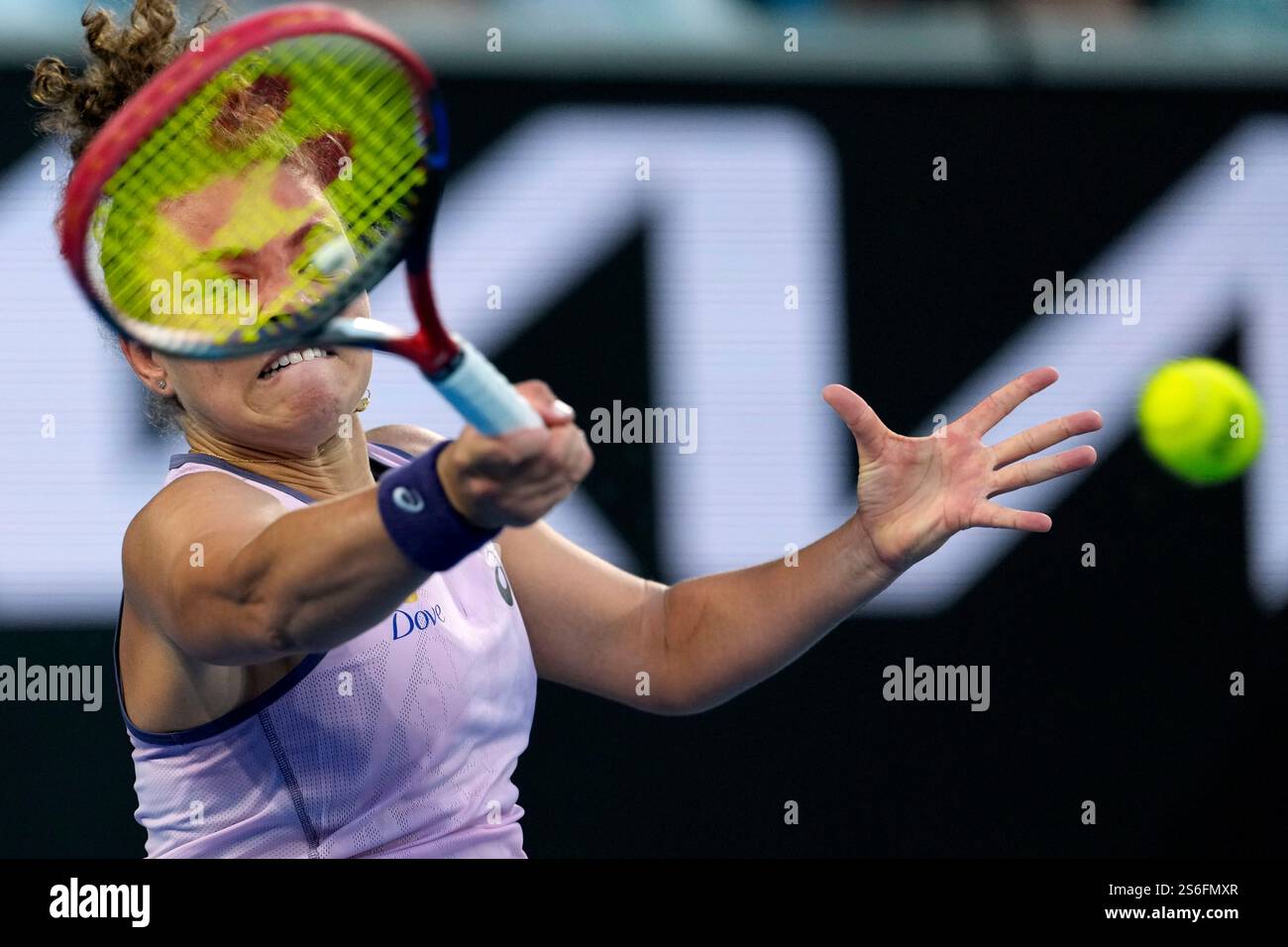 Jasmine Paolini of Italy plays a forehand return to Wei Sijia of China ...