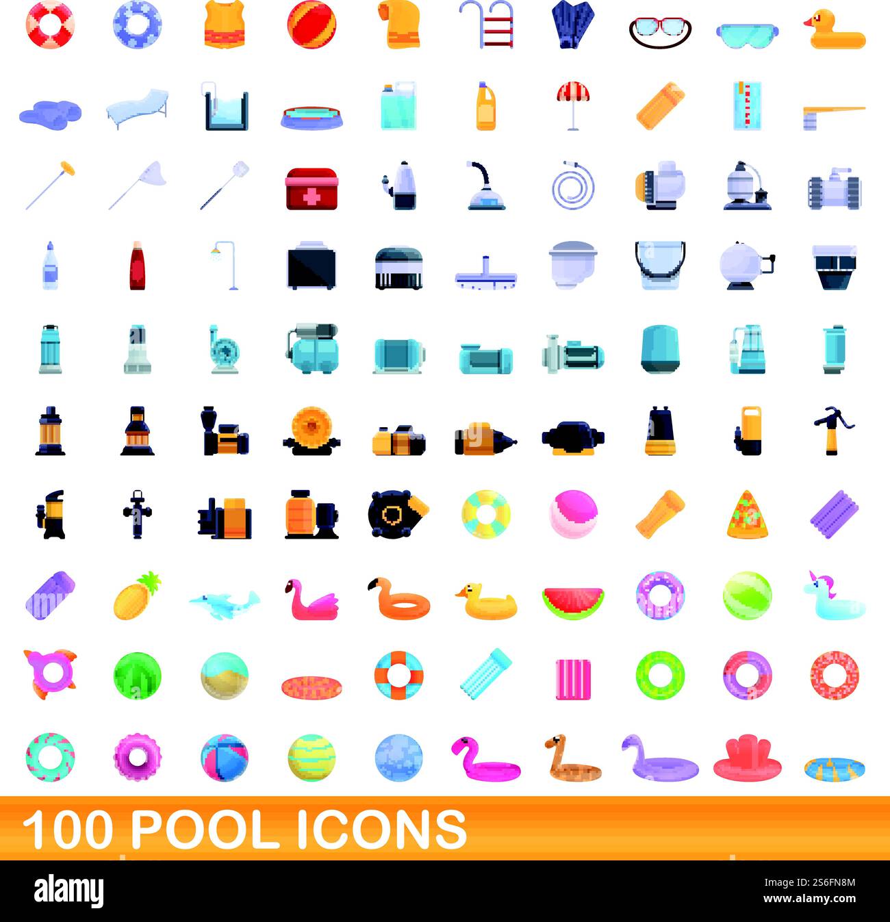 100 pool icons set. Cartoon illustration of 100 pool icons vector set ...