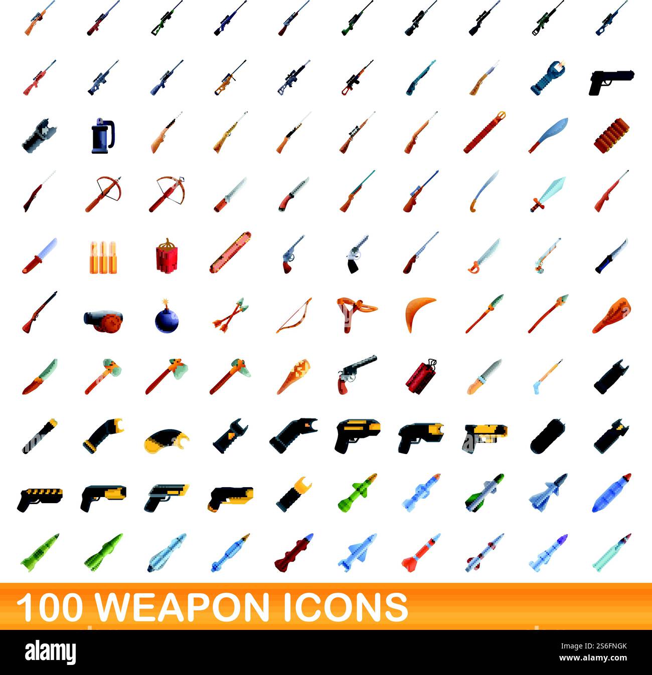 100 weapon icons set. Cartoon illustration of 100 weapon icons vector ...