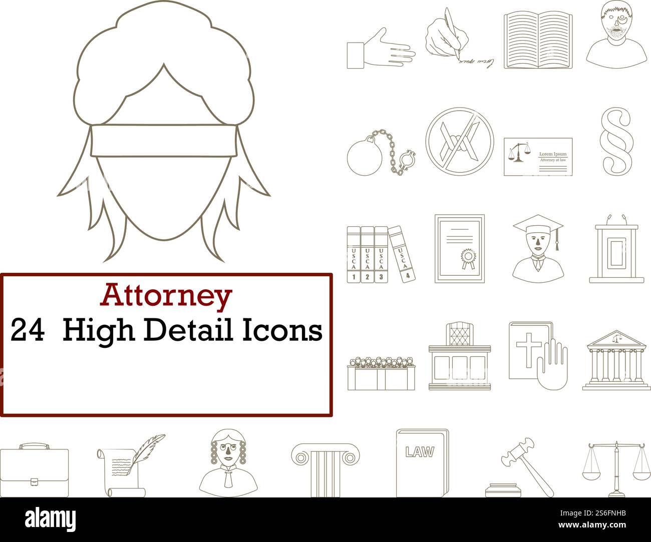Attorney Icon Set. Thin Editable Stroke Line Without Filling Design ...