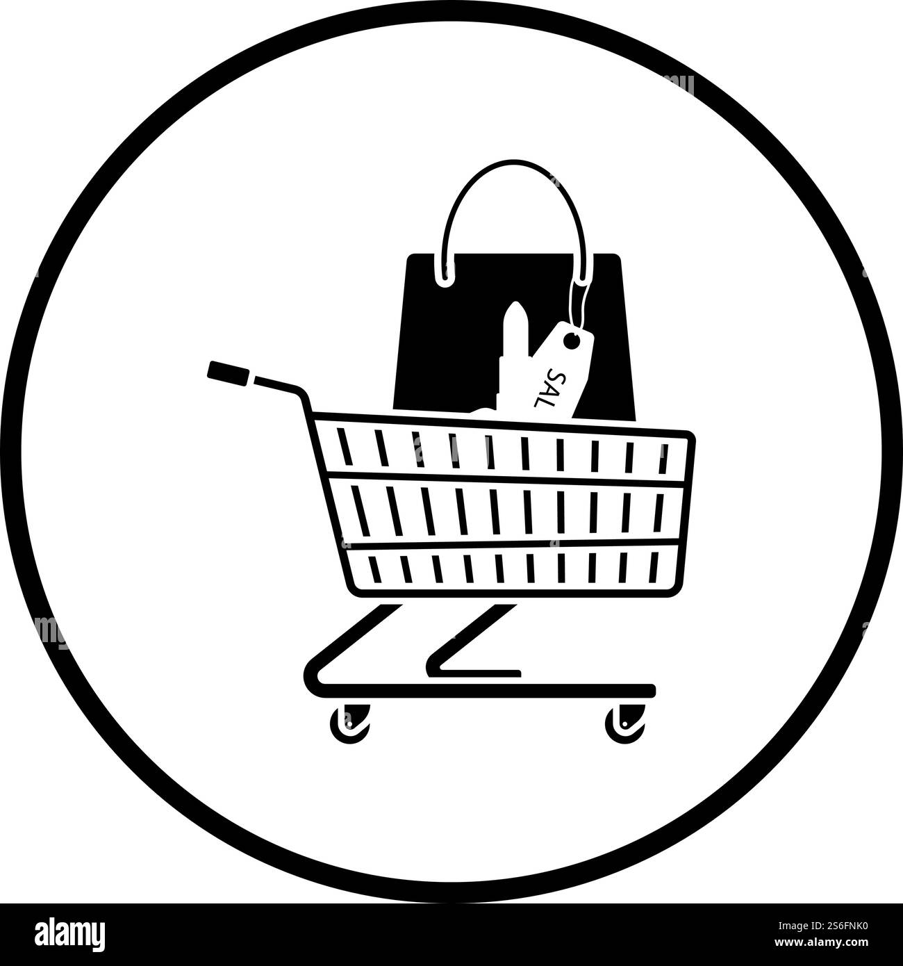 Shopping Cart With Bag Of Cosmetics Icon. Thin Circle Stencil Design ...