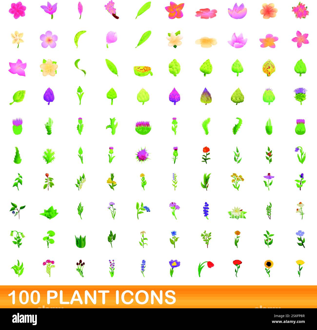 100 plant icons set. Cartoon illustration of 100 plant icons vector set ...