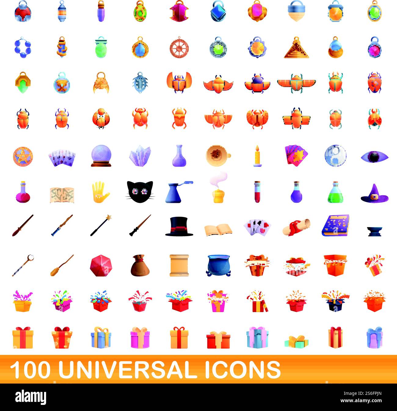 100 universal icons set. Cartoon illustration of 100 universal icons ...