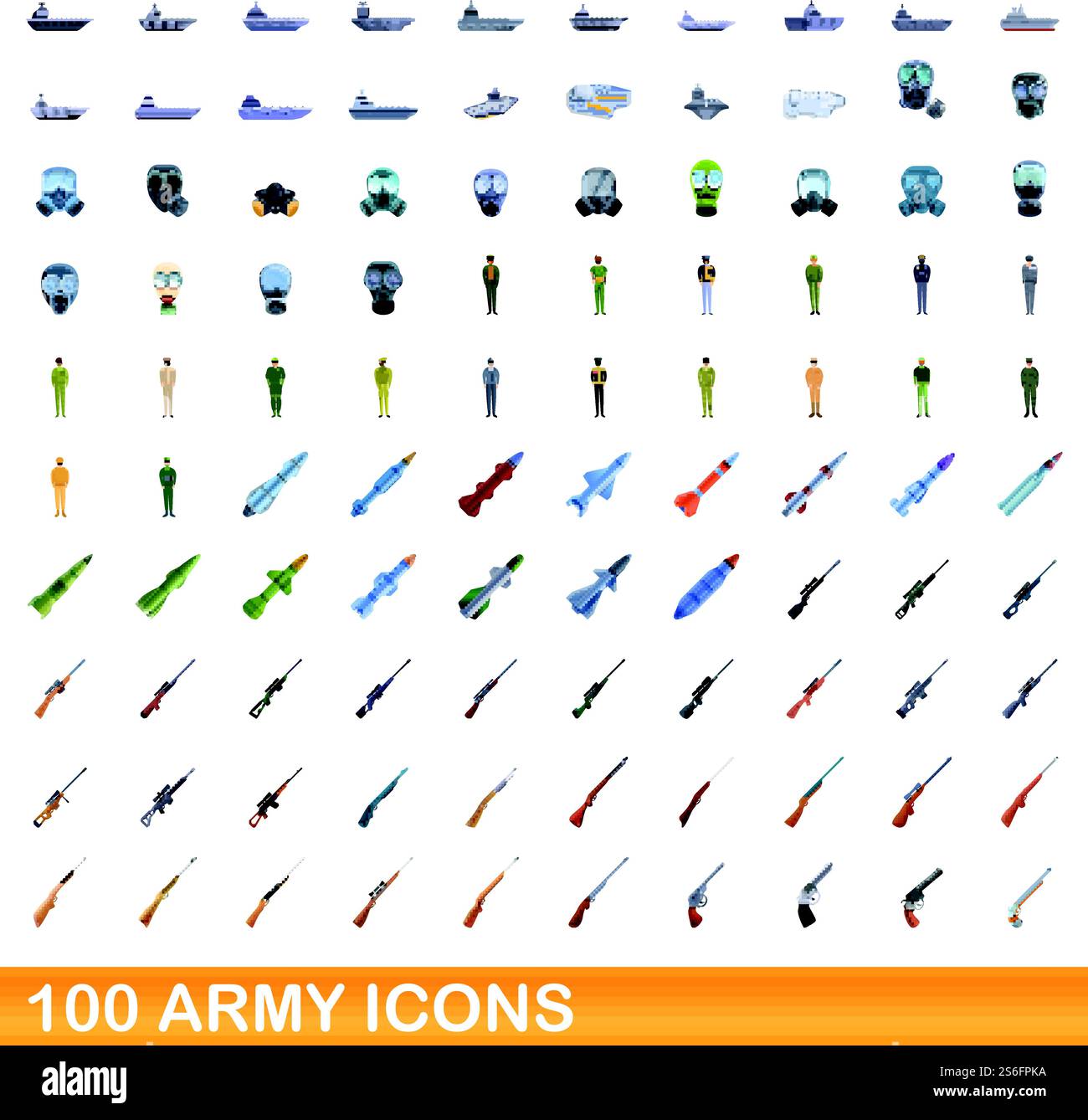 100 army icons set. Cartoon illustration of 100 army icons vector set ...