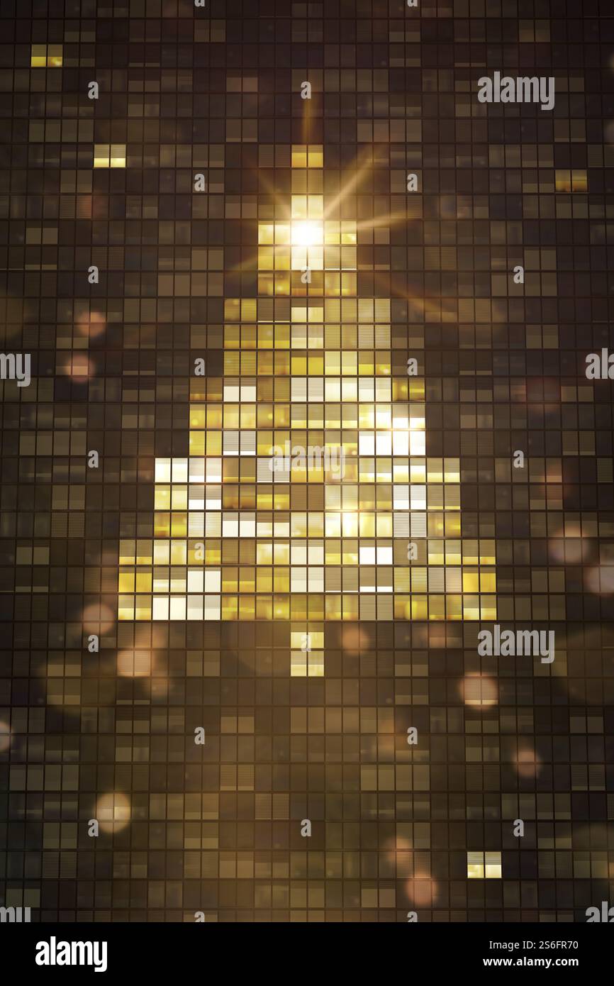 Lights inside skyscraper windows building a Christmas tree Illustration ...