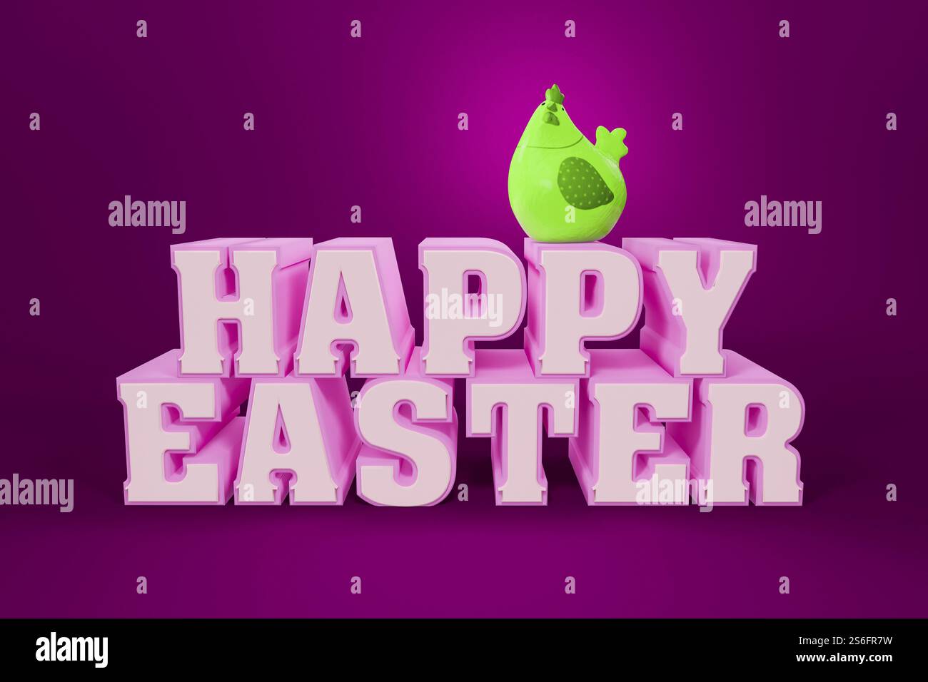 3d illustration of the words happy easter with a chicken Stock Photo ...