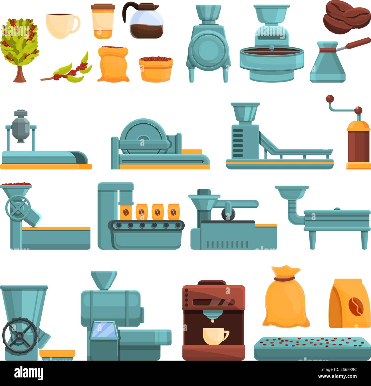 Coffee production icons set. Cartoon set of coffee production vector ...