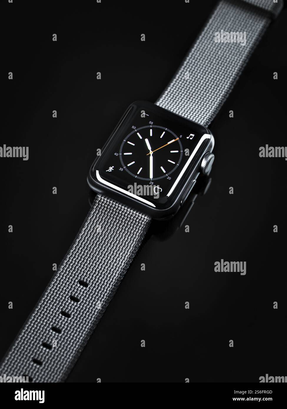 Apple Watch smartwatch with analogue clock dial on display isolated on ...