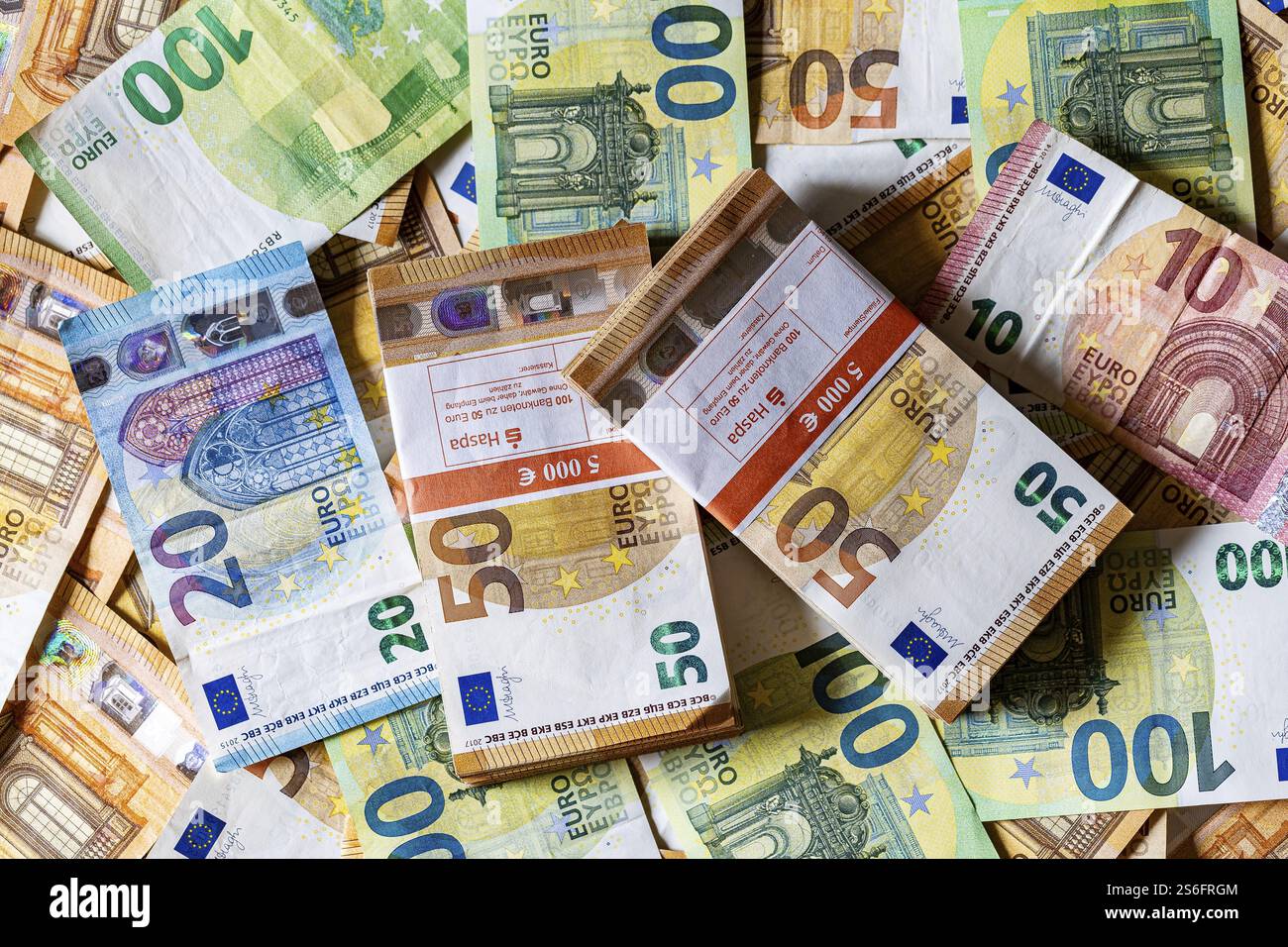 Banknotes, euros, various euro notes, piles and bundles Stock Photo - Alamy
