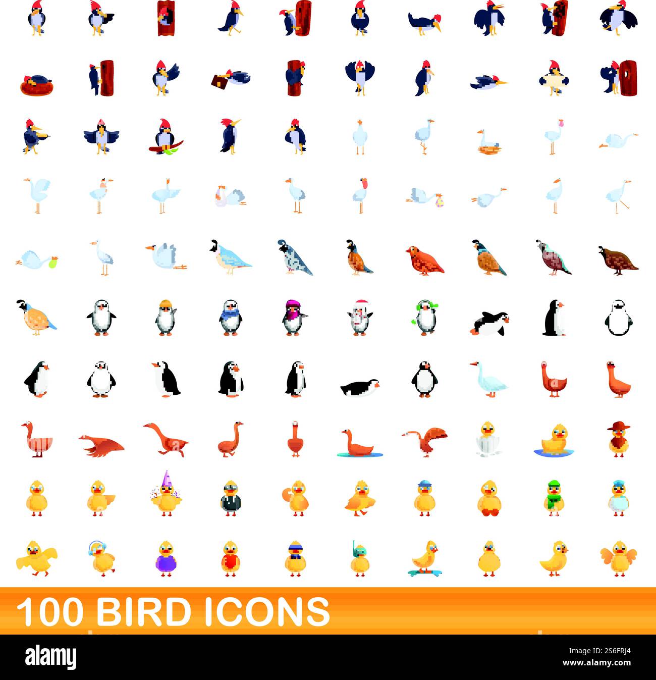 100 bird icons set. Cartoon illustration of 100 bird icons vector set ...