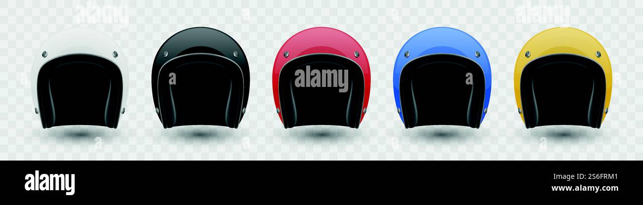 Vector 3D Realistic Set of Classic Vintage Open-Face Motorbike Helmets ...