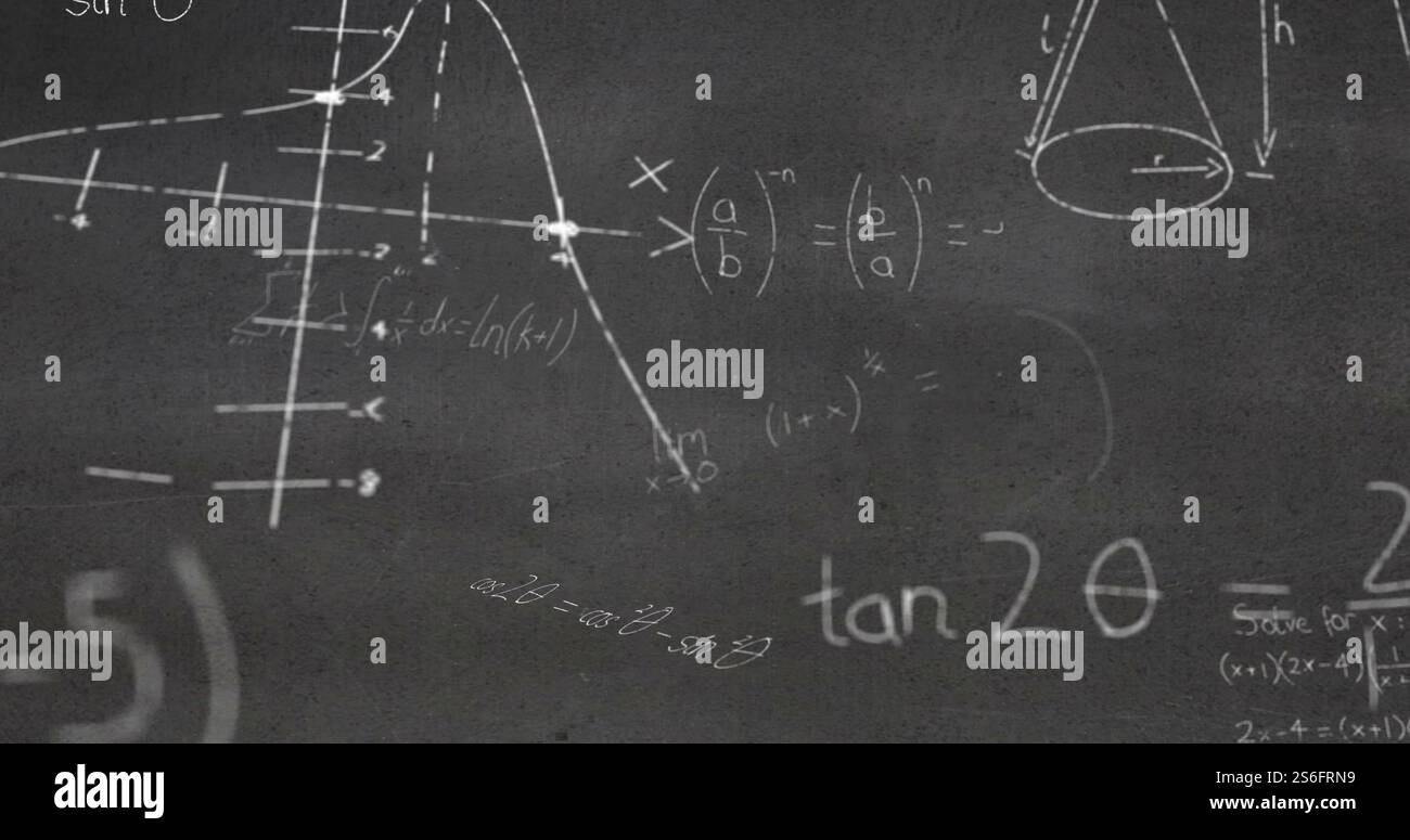 Image of layers of mathematical formulae over grey chalkboard Stock ...