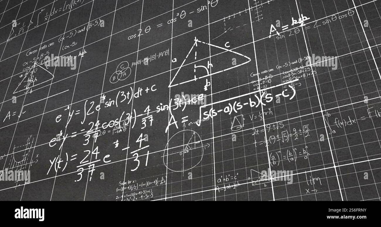 Image of layers of mathematical formulae and equations on grids over ...
