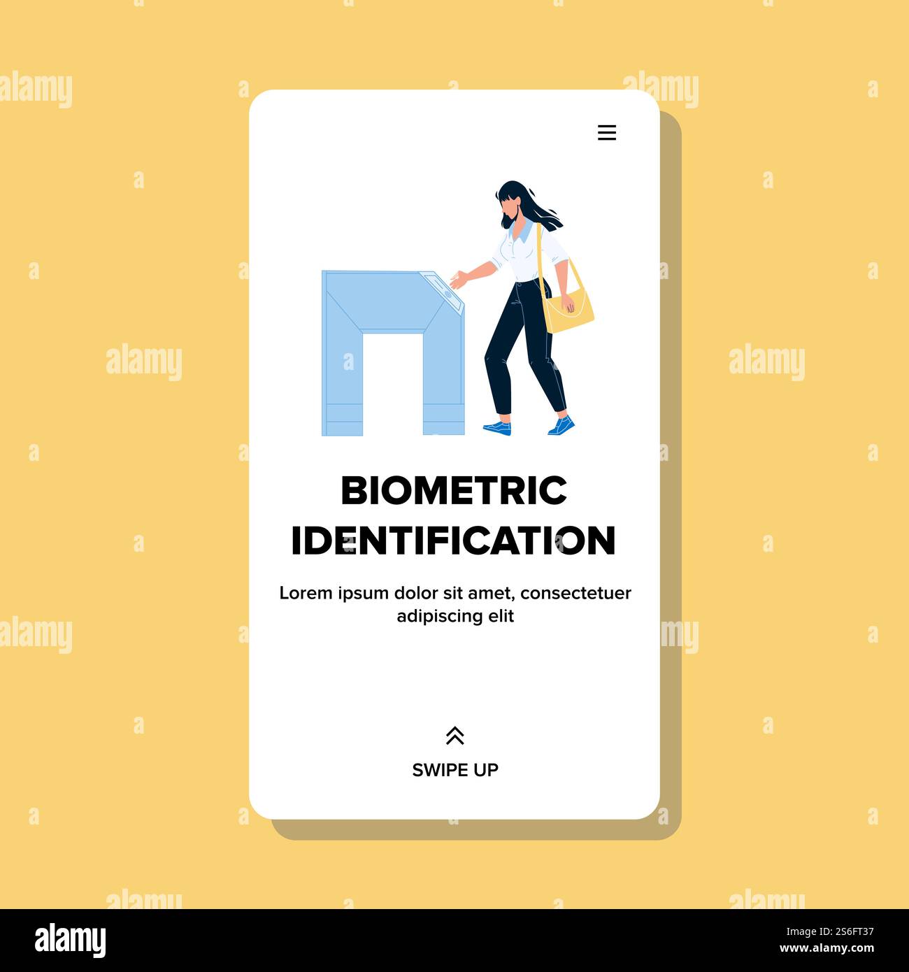 Biometric Identification Security Equipment Vector. Woman Passing ...