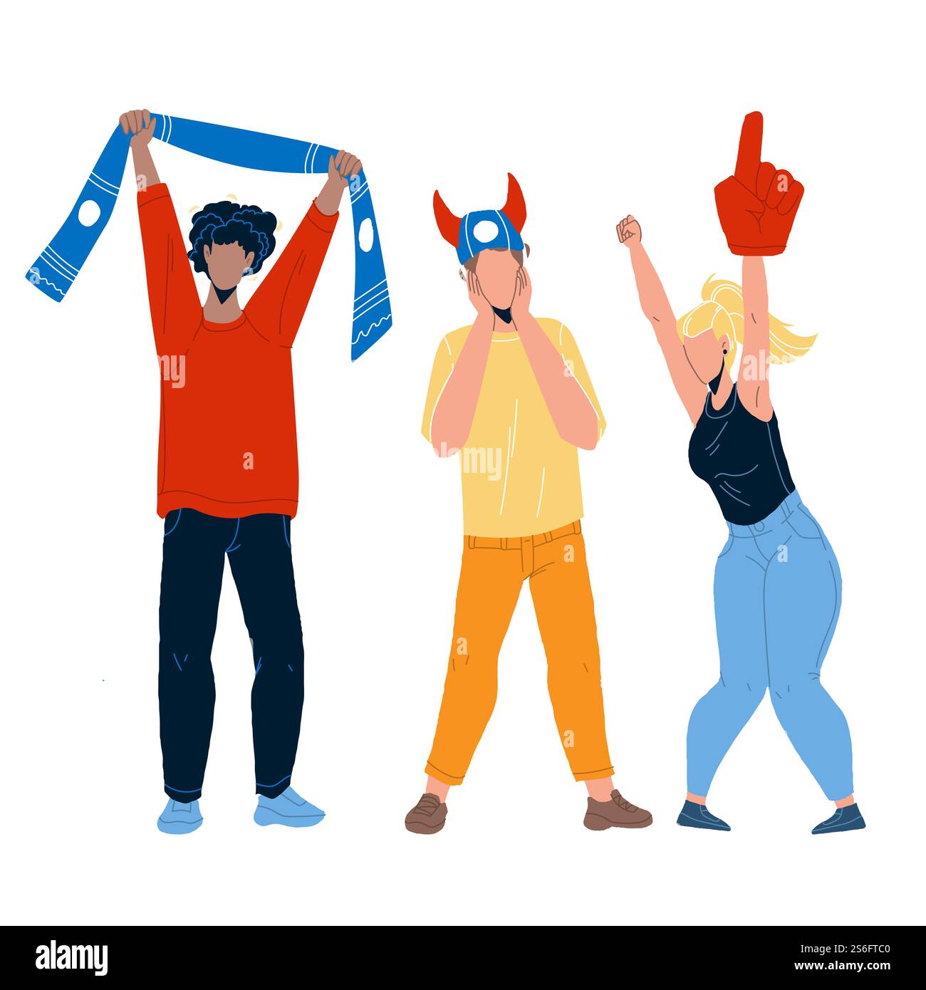 Sports Fans Cheering And Shouting Together Vector. Young Men And Woman ...